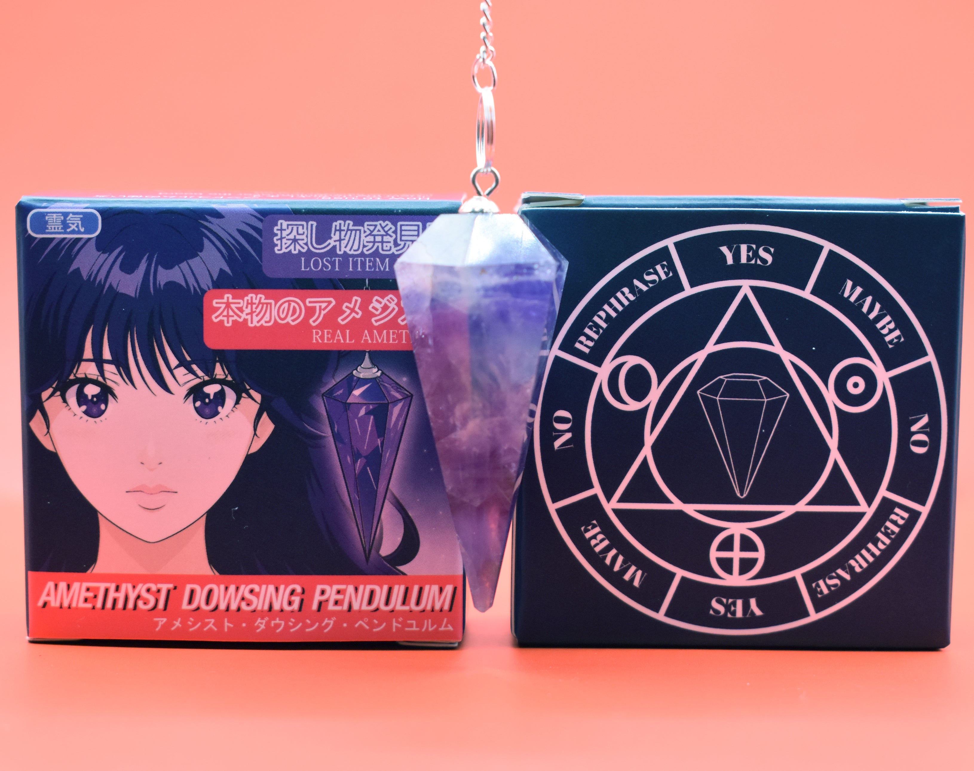Anime Edition Amethyst Dowsing Pendulum in Pendulum Chart Gift Box ...